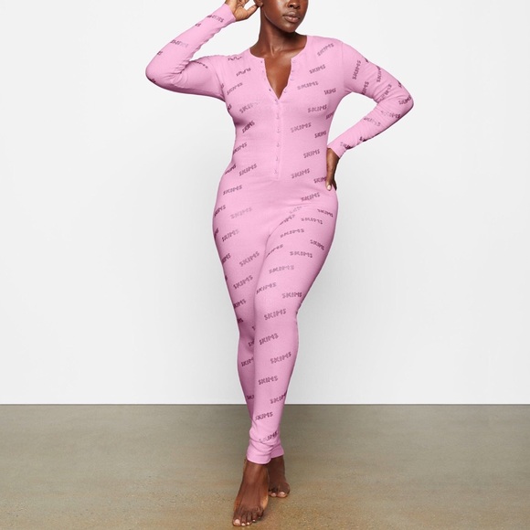 SKIMS | Pants & Jumpsuits | Skims Rhinestone Logo Pointelle Onesie ...